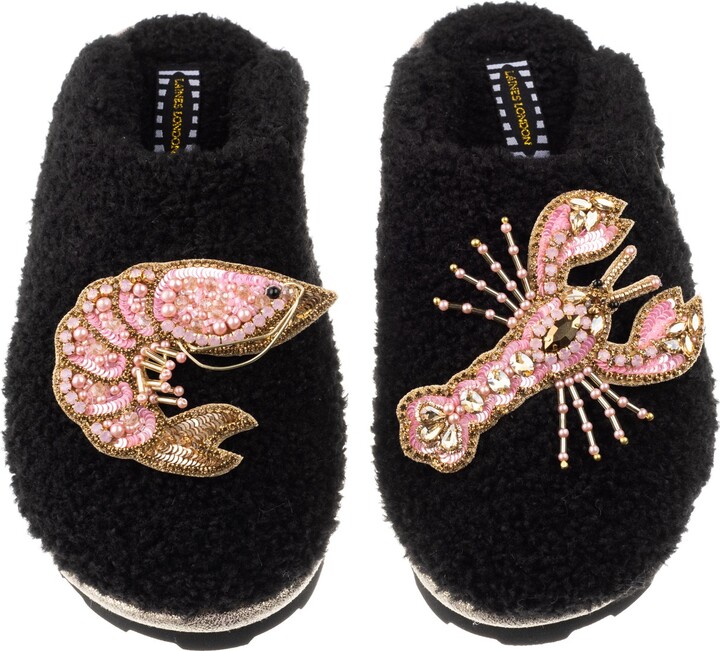 LAINES LONDON - Teddy Towelling Closed Toe Slippers With Pink Prawn ...