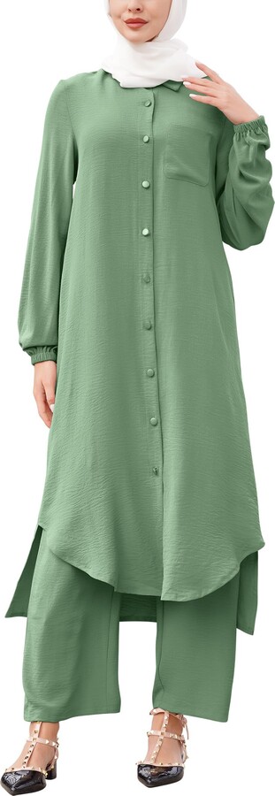 FYMNSI Muslim Suits For Women Long Sleeve Button Down Shirt Dress Wide ...