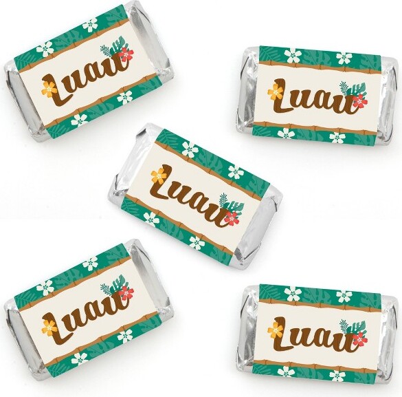 Big Dot of Happiness Tropical Luau - Mini Candy Bar Wrapper Stickers ...