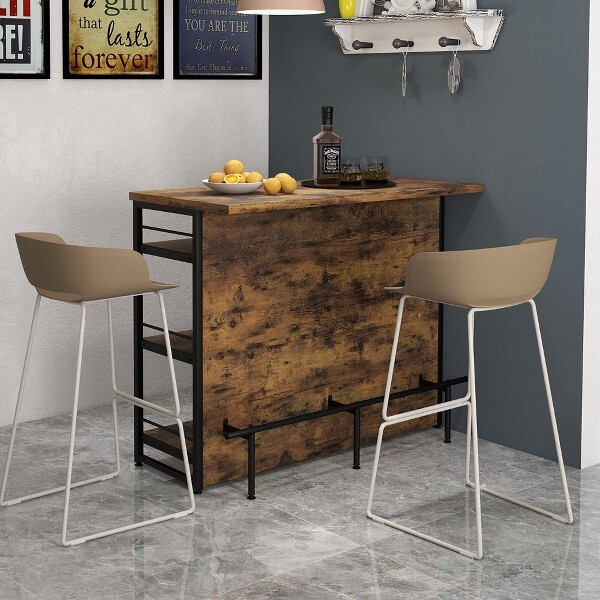 Tangkula Industrial Kitchen Island Bar Table 4-Tier Storage Shelf Wine ...