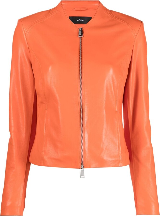 Arma Collarless Long-Sleeve Leather Jacket - ShopStyle