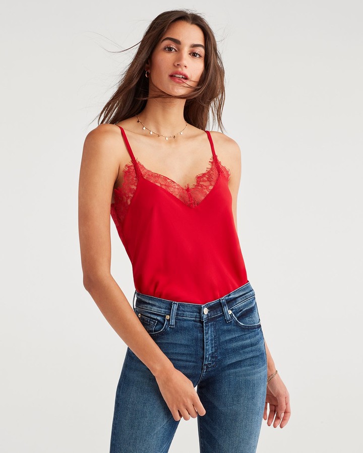 7 For All Mankind Lace Trim Cami in Red - ShopStyle Tops