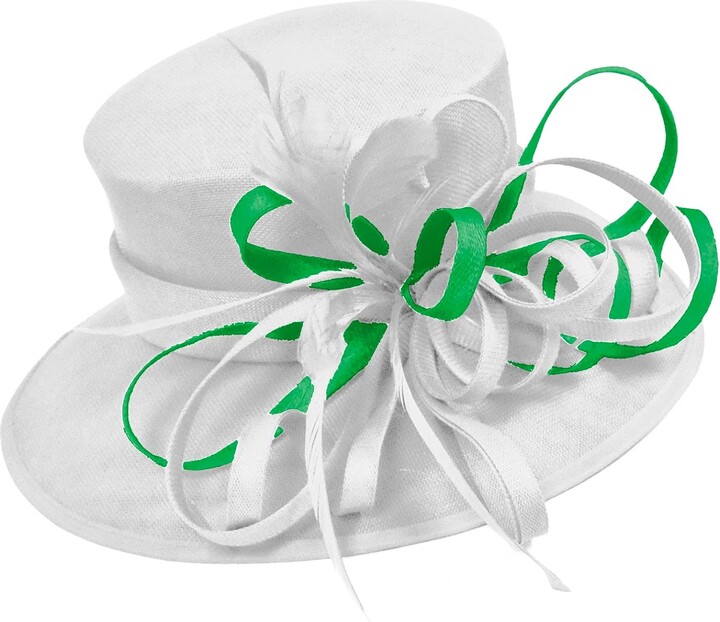 Caprilite White and Jade Green Large Queen Brim Hat Occasion Hatinator ...