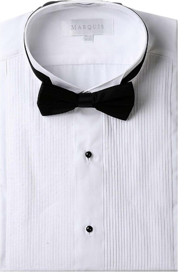 The Dapper Tie Marquis Men's White Slim Fit Wing Tip Collar Tuxedo Dress Shirt with Bowtie 17.5 ...