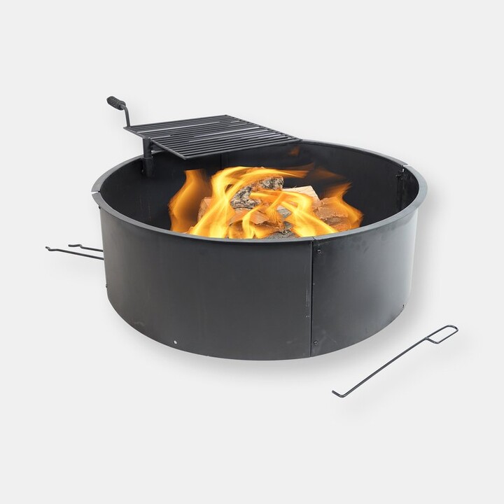 Sunnydaze Decor 34" Wood Burning Fire Ring Steel with Rotating Cooking ...
