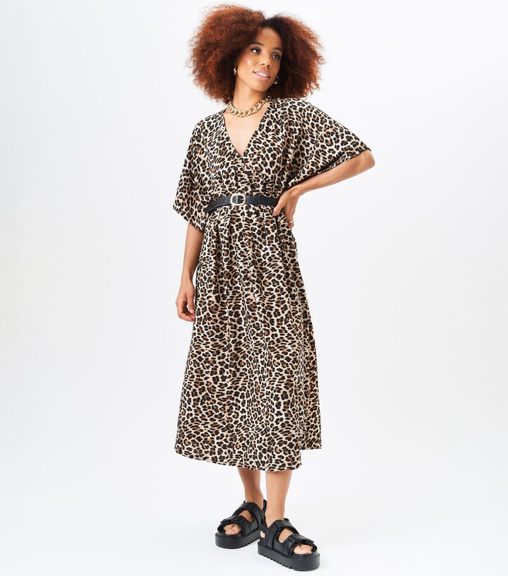 Gini London Brown Animal Print Midi Dress - ShopStyle