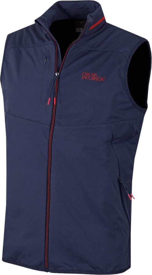 Oscar Jacobson Mens Rolfe Tour Golf Gilet - Navy/Jewel Red - M ...