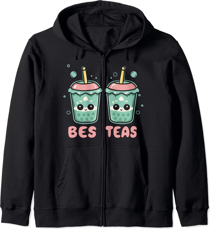 Cute Kawaii Couple Bubble Boba Milk Tea Bes Teas Kawaii Boba Drinks Zip ...