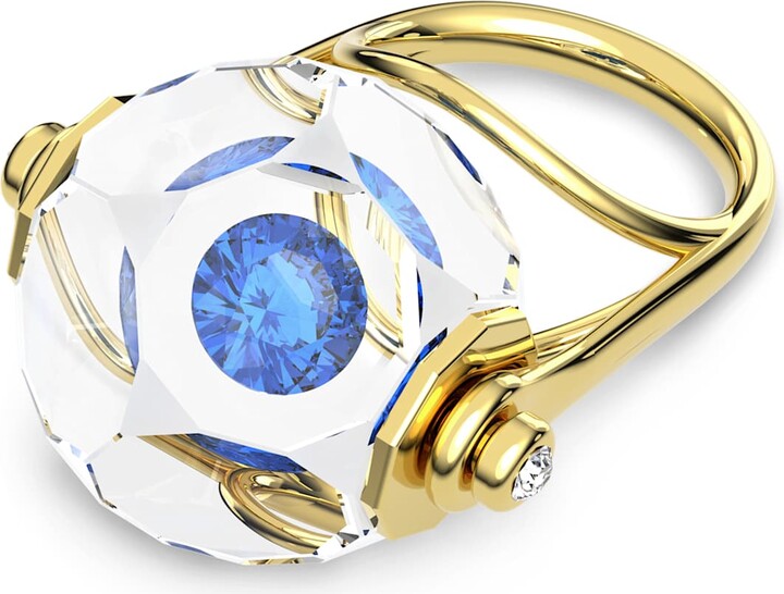 Swarovski Curiosa cocktail ring, Floating chaton, Blue, Gold-tone ...