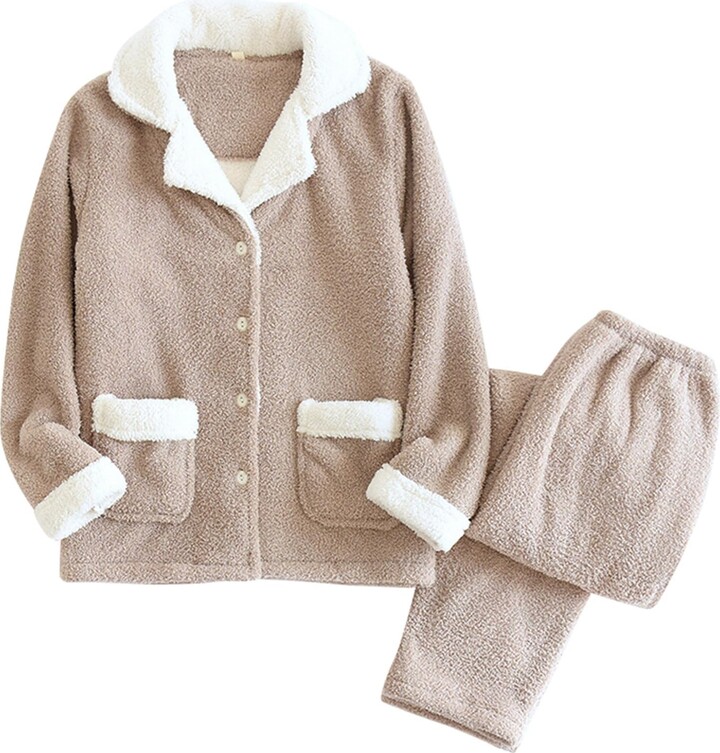 MODSGUE Women's Cosy Warm Winter Pyjamas Flannel Pyjamas Long Sleeve ...