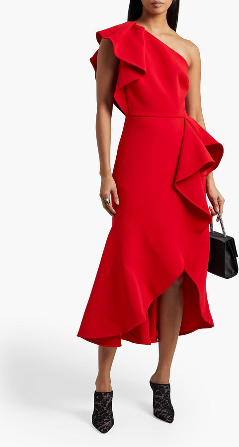 Elie Saab One Shoulder Ruffled Crepe Midi Dress Shopstyle