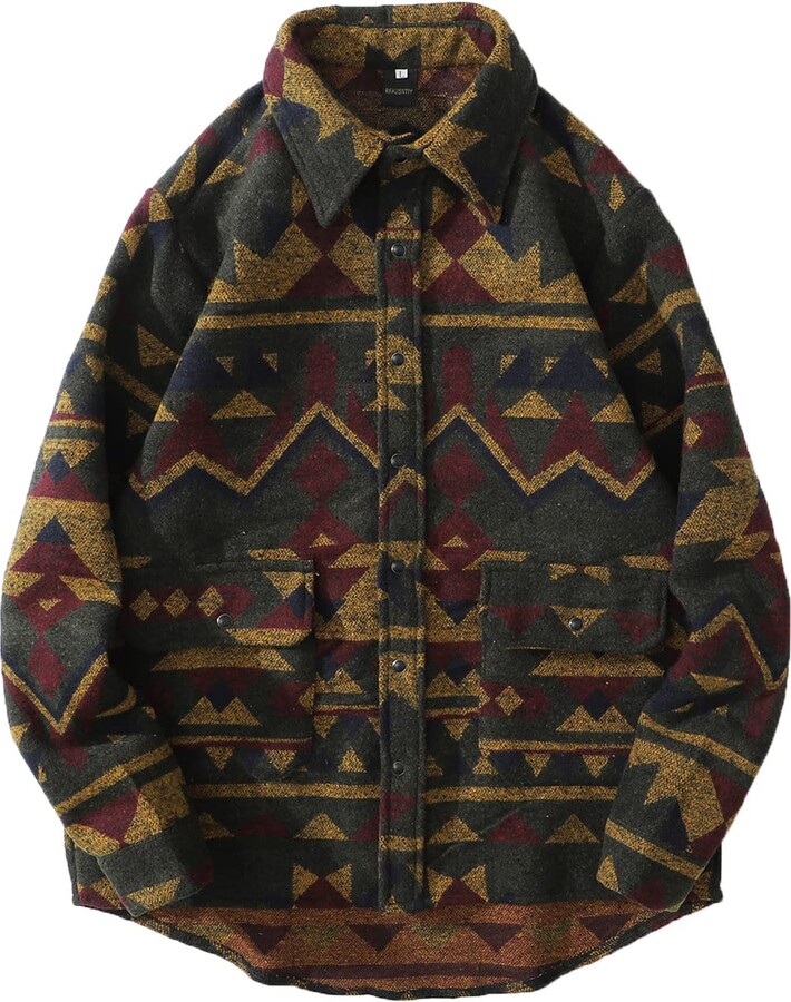 VIVICOLOR Men's Aztec Button Down Shirt Men's Lapel Western Aztec ...