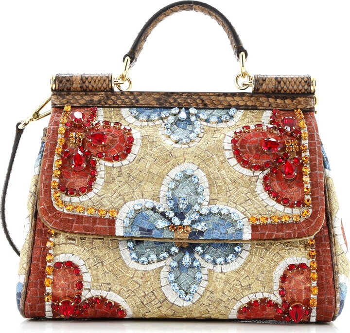 Dolce & Gabbana Miss Sicily Bag Crystal Embellished Embroidered Lurex ...