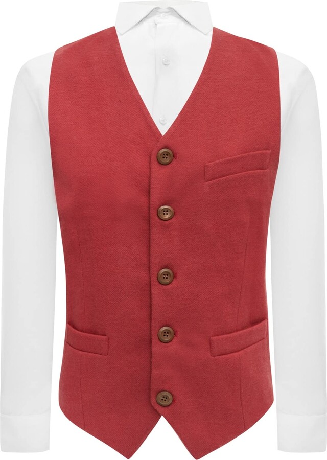 King & Priory Dark Pastel Red Donegal Tweed Waistcoat - XL - ShopStyle ...
