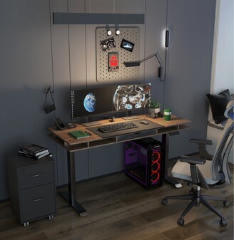 NINEDIN Student Desks Height Adjustable Tobacco Wood Lift table ...