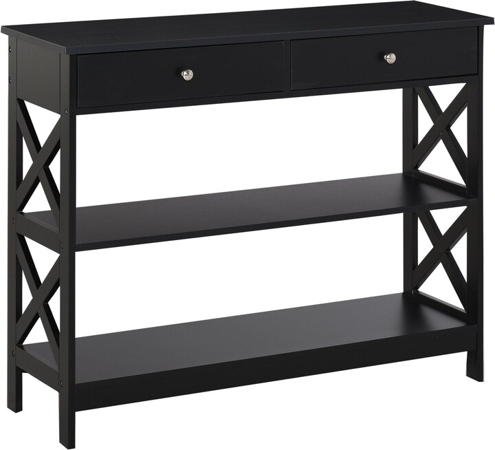 HOMCOM Console Table Side Desk with Shelves Drawers Open Top X Support ...
