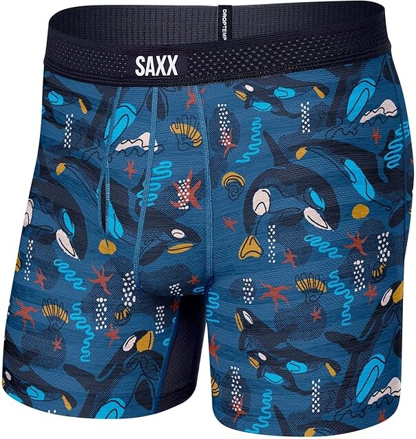 SAXX UNDERWEAR Droptemp Cooling Mesh Boxer Brief Fly (Whale Watch/Storm ...