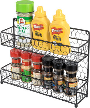 Prep & Savour Wall Mounted 2 Tier Black Spice Rack Organizer ...