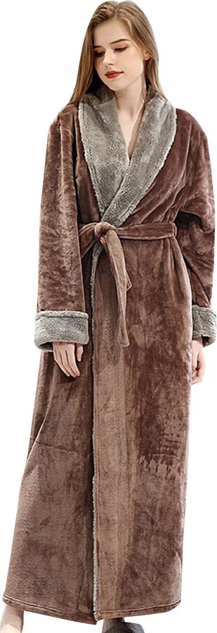 Feiboyy Womens Floor Length Robe Zip Front Womens Fleece Robe Soft Plush Bathrobe Fluffy Cute ...
