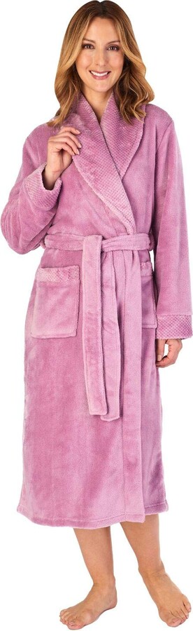 Slenderella Womens Shawl Collar Wrap Coral Fleece Dressing Gown Waffle ...