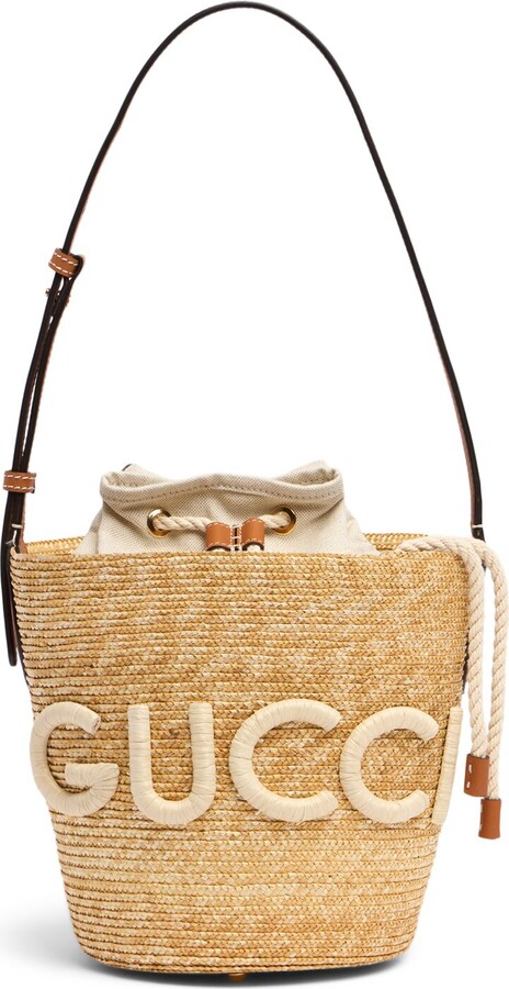 Gucci Small raffia shoulder bag w/ logo - ShopStyle
