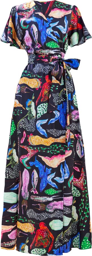 SABINA SÖDERBERG - Greta Silk Wrap Dress - Black Sealife - ShopStyle