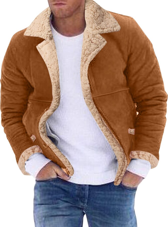 HUFFA Warm Jackets for Men Winter Plus Size Shearling Lined Bomber ...