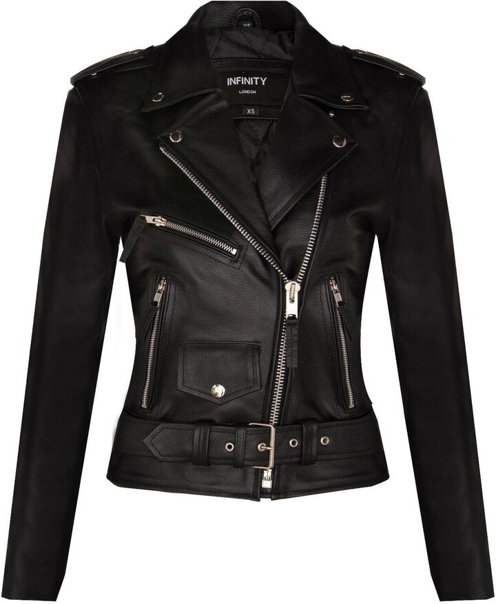 Infinity Leather Cowhide Leather Biker Jacket-Mansfield - Black - ShopStyle