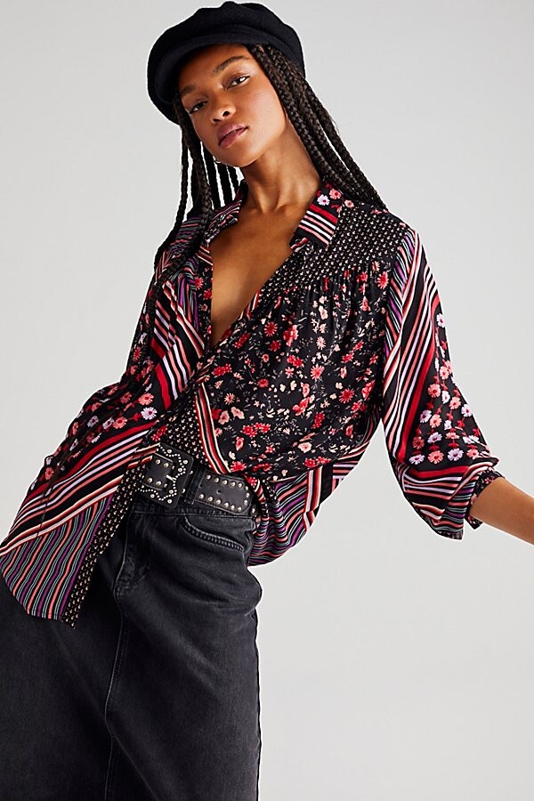Free People Hazel Buttondown by Free People, Black Combo, XS ...
