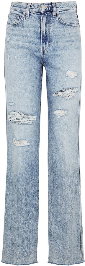 Veronica Beard Dylan light blue distressed straight-leg jeans - ShopStyle