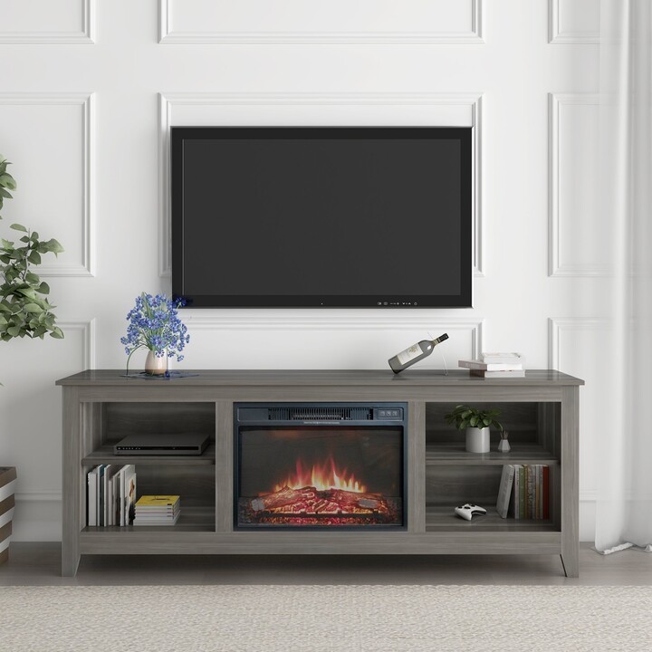 Jims Maison 70-inch Freestanding Electric Fireplace with Open Storage ...