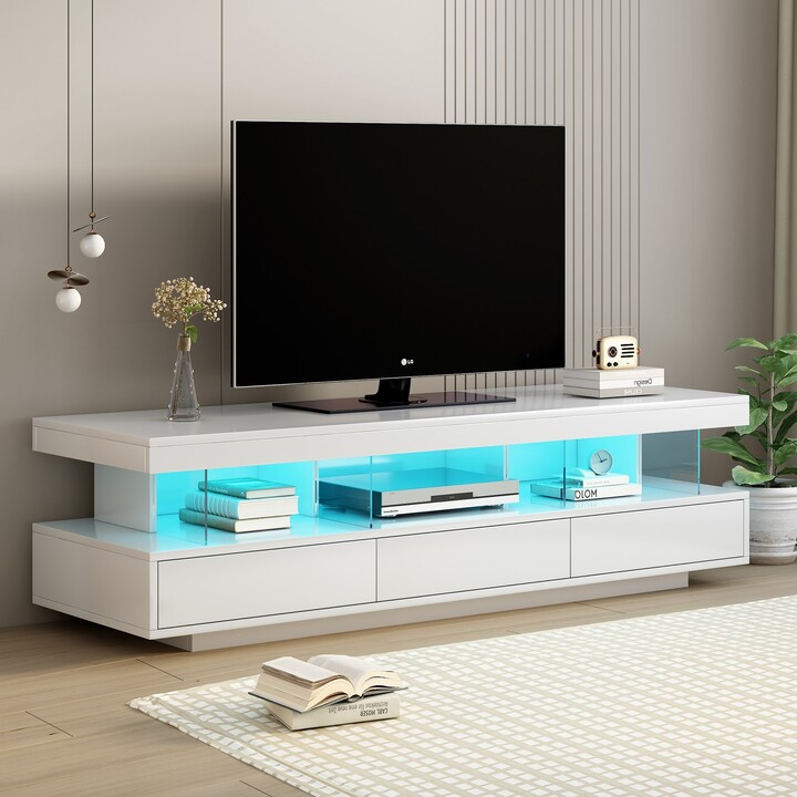 SUNMORYINC Modern LED TV Stand Shelves and Storage Drawers ...
