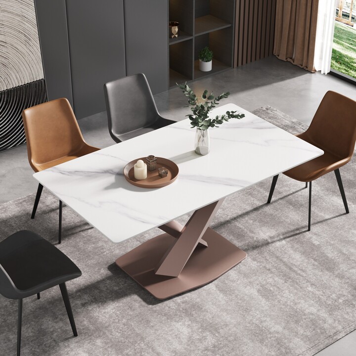 INSEUS 63" Modern Simply Marble Dining Table, Sintered Stone Top Table ...