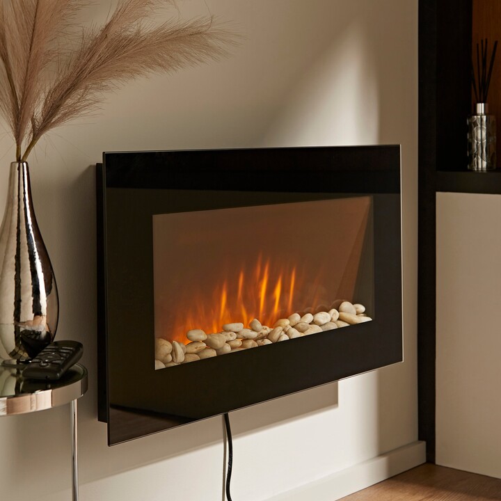 Dunelm Black Wall Mounted Electric Fire With Pebbles, 45.5cm X 78.5cm ...