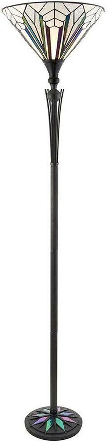 Loops 1.7m Tiffany Floor Lamp Black Stem & Retro Stained Glass Shade ...