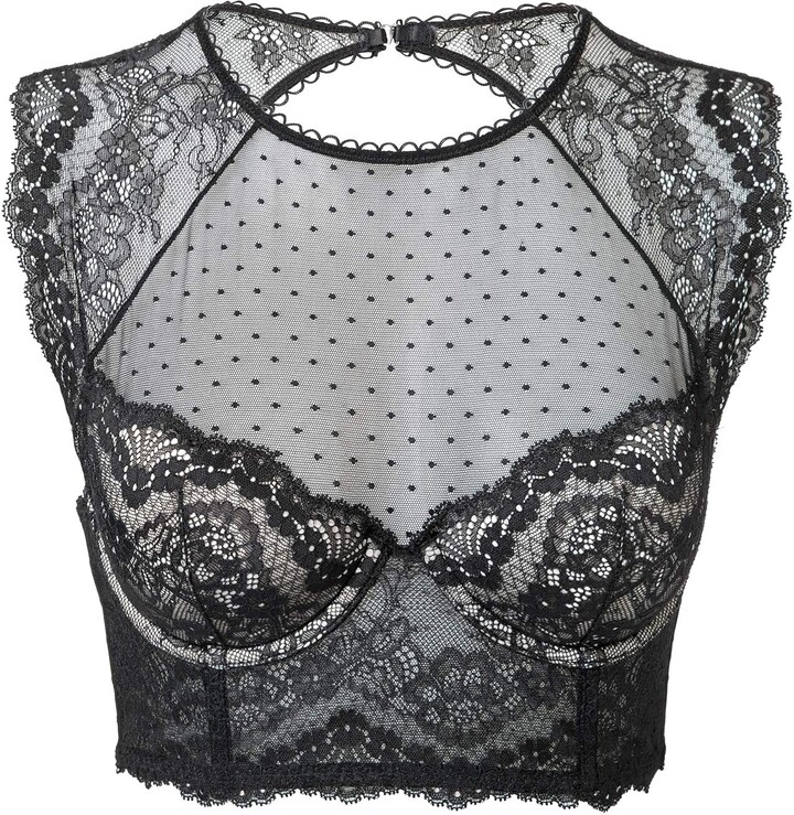Dobreva Women's Mesh Bustier High-Neck Lightly Lined Underwired Bra Top ...
