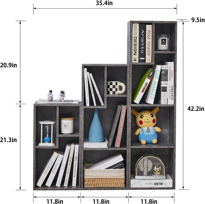 L Shaped Freestanding Ladder Corner Bookshelf, 12 Cubes Stepped Etagere ...