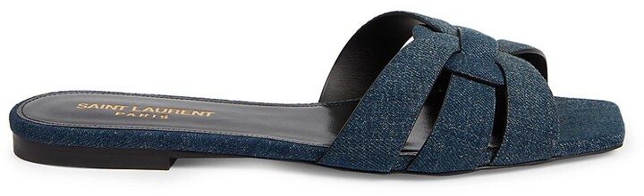 Saint Laurent Tribute Denim Slides - ShopStyle