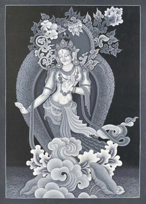 Exotic India Standing White Tara Depicted In Black And White Colors In ...