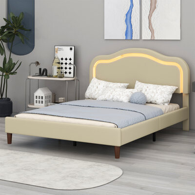 Wrought Studio Upholstered Smart LED Bed Frame With Adjustable Height ...