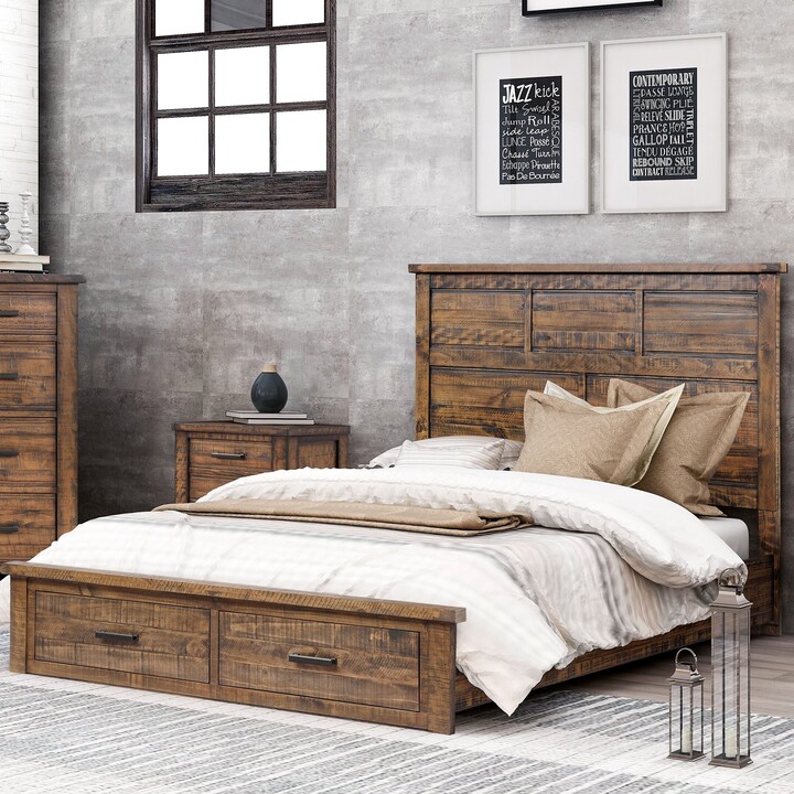 GEROJO Reclaimed Solid Wood Queen Size Bed with Storage Drawers ...