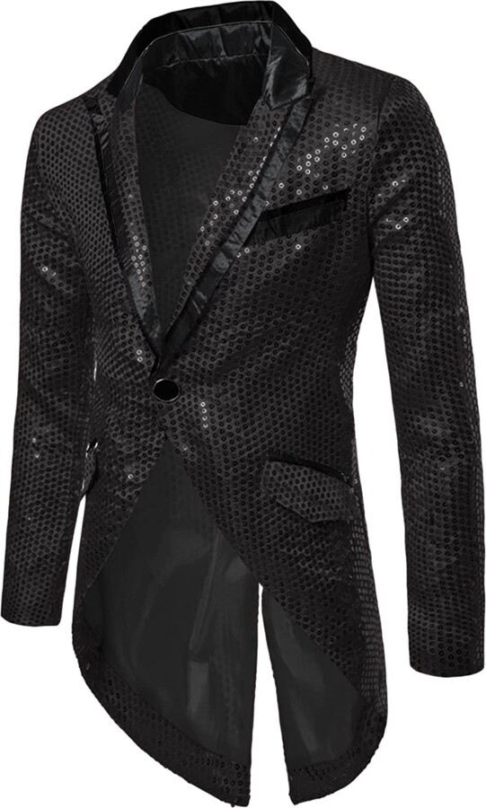 Lars Amadeus Men's Sequin Tailcoat Tuxedo Blazer Party Wedding Show ...