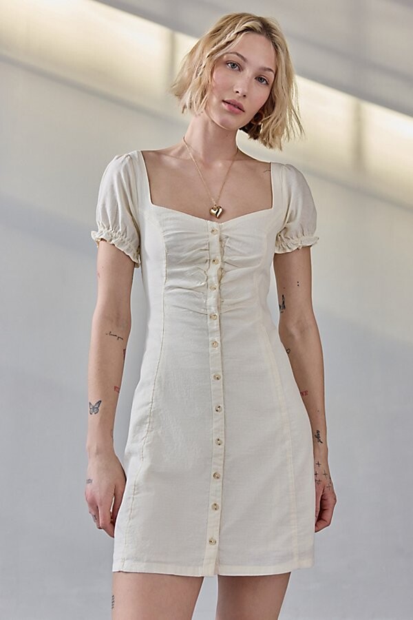 Kimchi & Blue Kimchi Blue Nina Button-Down Milkmaid Mini Dress in Ivory ...