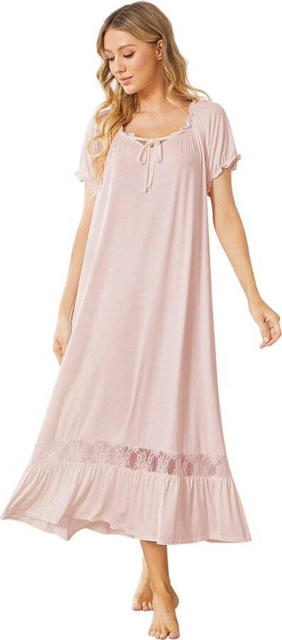 SUNNYME Women Vintage Nightdresses Short Sleeve Lace Victorian ...