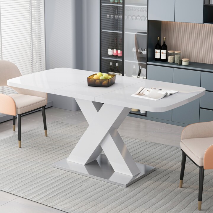 Simplie Fun Modern Square Dining Table, Stretchable, White Table Top ...