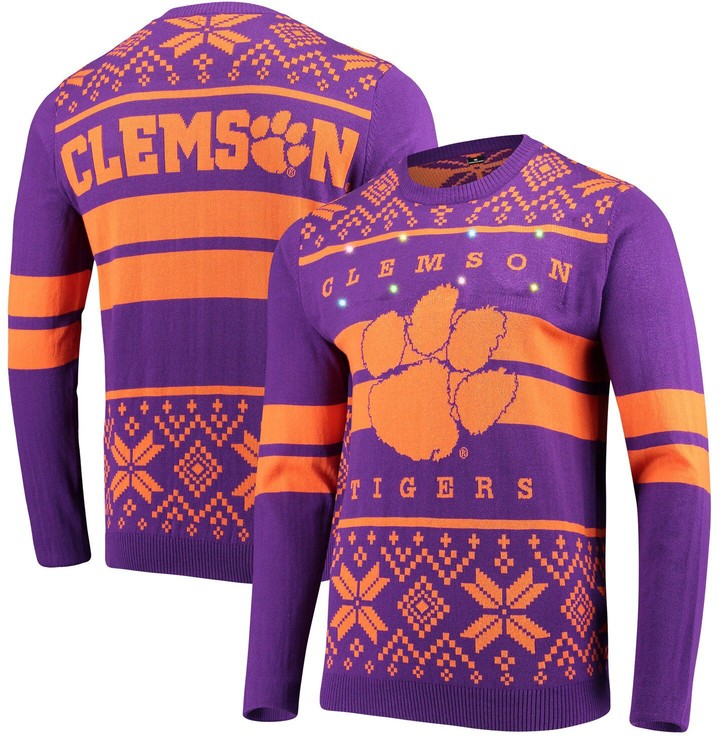 Men's Purple/Orange Clemson Tigers Two-Stripe Light-Up Pullover Sweater ...