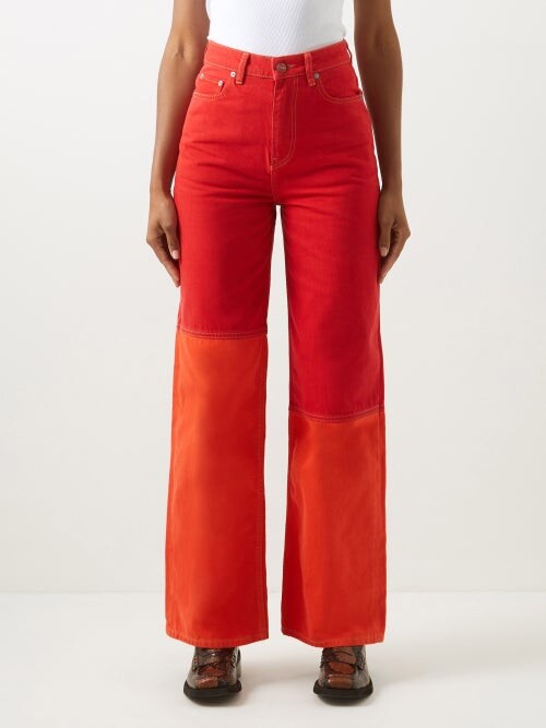 Ganni Contrast-cuff Wide-leg Jeans - Orange - ShopStyle