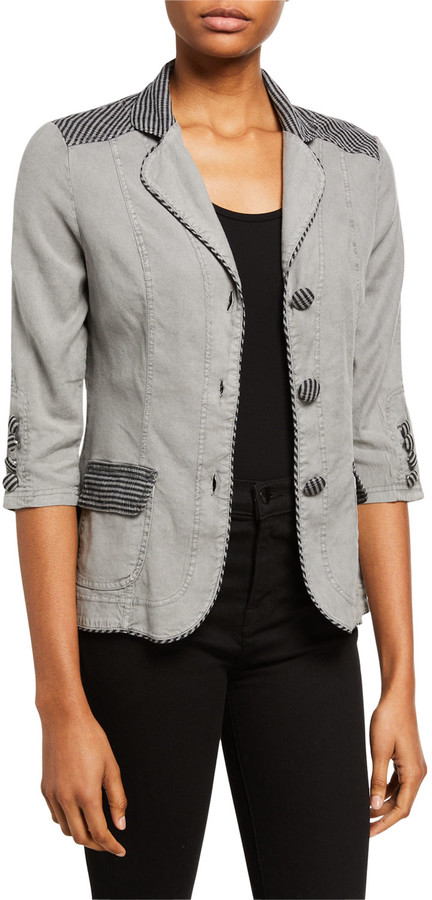 XCVI Bespoke Three-Button Blazer with Stoney Twill Stripe Detail ...