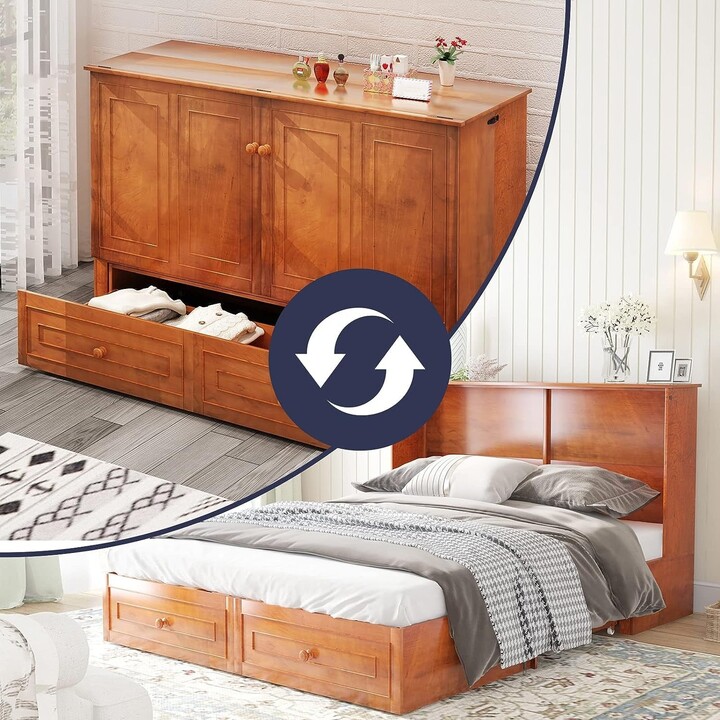 Mixoy Multifunctional Murphy Bed,Cube Cabinet Chest Bed with Mattress ...