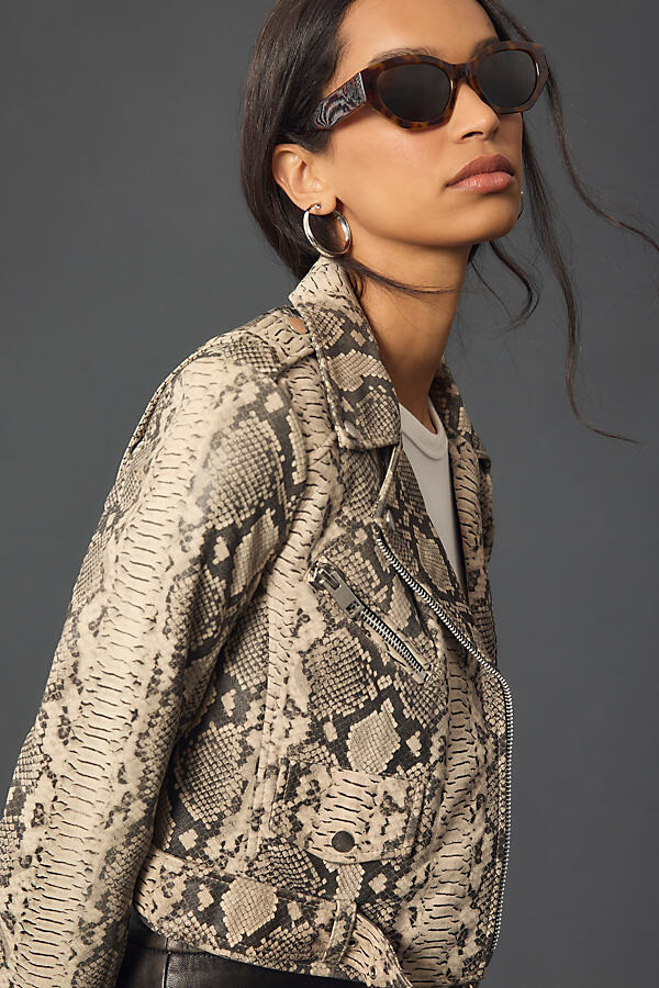 Walter Baker Jase Snake Cropped Leather Jacket - ShopStyle